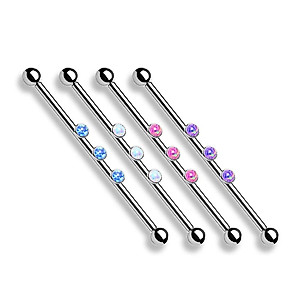 Covet Jewelry 3-Internal Thread Round Opal Center 316L Surgical Steel Internal Thread Industrial Barbell (Opal Purple)