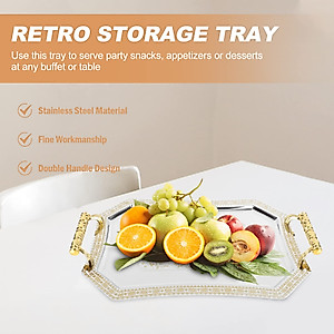 Zerodeko 2 pcs Nuts Platters Golden Holder Snacks Condiments Restaurant Trays Tray Storage Serving Jewelry Dessert Steel Metal with Kitchen Vintage Handles Platter Table Stainless Service