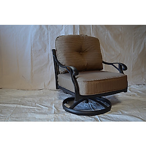 Elizabeth Outdoor Patio 4 Swivel Rocker Club Chairs Cast Aluminum Dark Bronze, Walnut Cushions