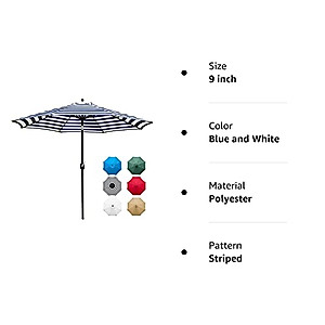 Sunnyglade 9' Patio Umbrella Outdoor Table Umbrella with 8 Sturdy Ribs (Blue and White)