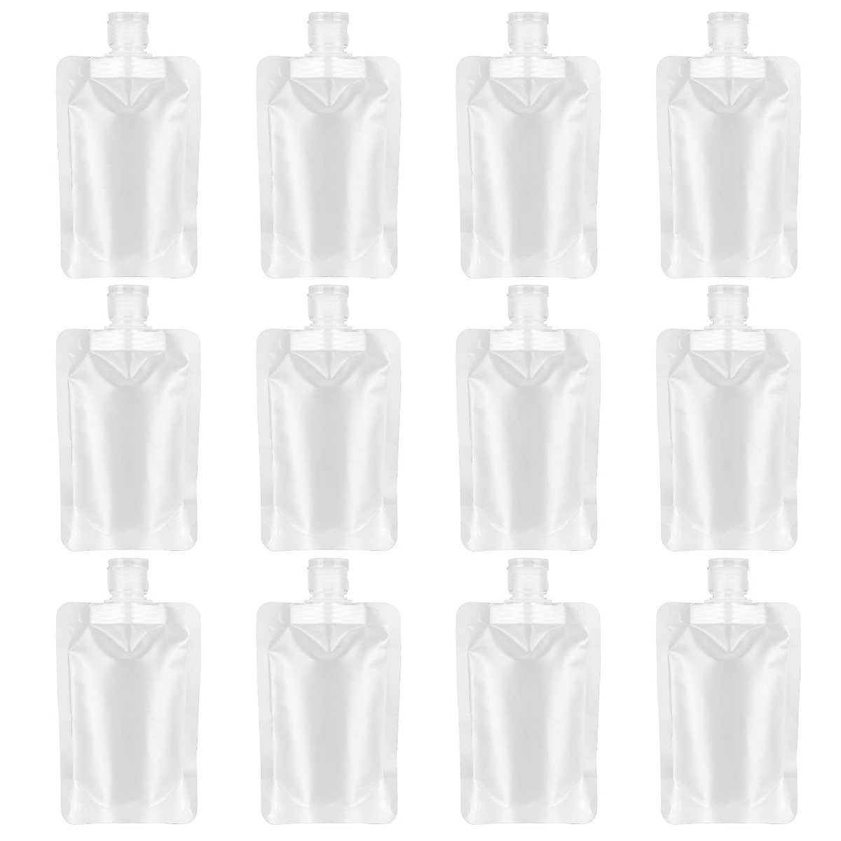 YASUOA 12 Pieces 100ml Leakproof Travel Pouches for toiletries Bulk Travel Size Refillable Squeeze Pouches Containers TSA Approved Empty Stand Up Pouch for Lotion Shampoo Liquids 3.4oz