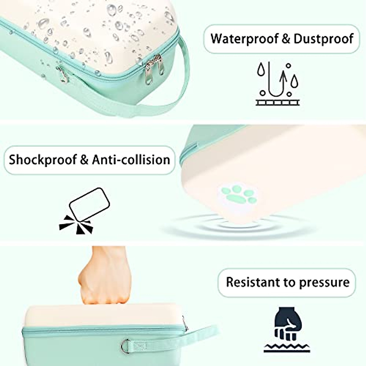 Green Cat Paw Carrying Storage Case for Nintendo Switch/Switch OLED Model, Portable Travel All Protective Hard Messenger Bag Soft Lining for Switch Console, Pro Controller, Accessories.