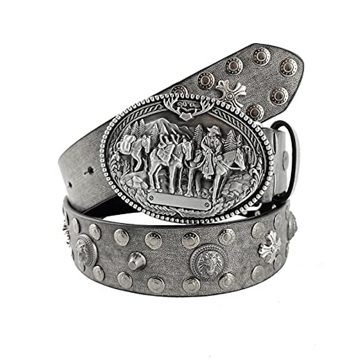 TOPACC Women Men Western Buckle Belt Cowgirl Cowboy Country Concho Leather Belt Rodeo Horse Plaque Removable