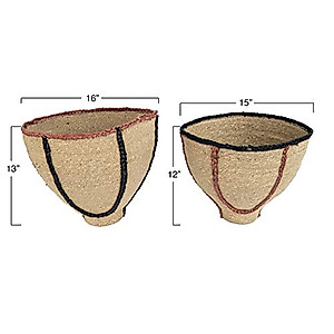 Creative Co-Op 15" & 16" Handwoven Natural Seagrass Jute Trim (Set of 2 Sizes) Baskets, Multicolor