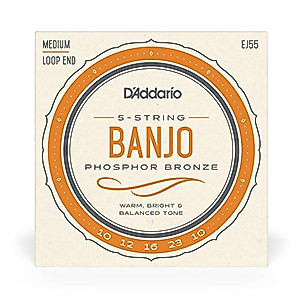 D'Addario EJ55 Banjo Strings 5 String Set - Banjo Strings Set - Phosphor Bronze, Medium, 10-23