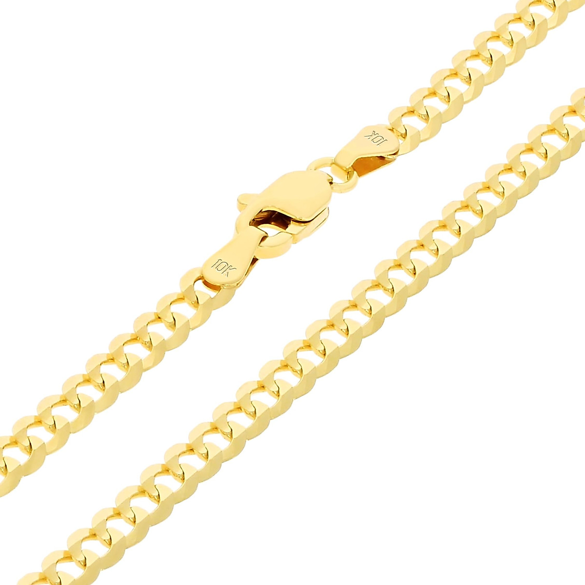 Nuragold 10k Yellow Gold 4mm Solid Cuban Curb Link Chain Pendant Necklace, Mens Womens Jewelry 16" 18" 20" 22" 24" 26" 28" 30"