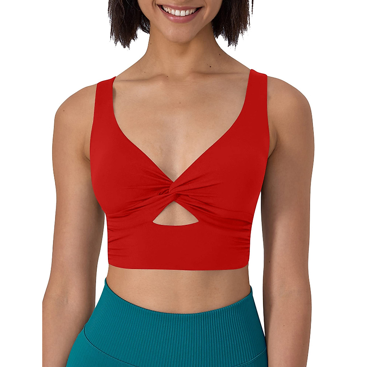 cailami Women's Sexy Sleeveless Deep V Neck Cropped Tank Tops Front Knot Twist Crop Top,Small, Red