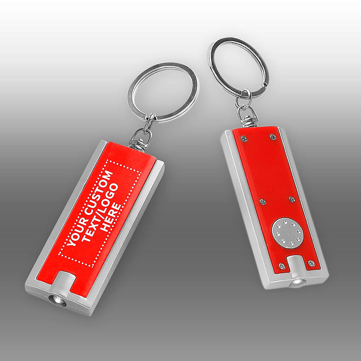 DISCOUNT PROMOS 100 Flashlight Keychains Pack - Customizable Text, Logo - Rectangle, Plastic - Red