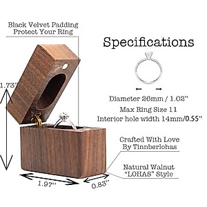 Tinnberlohas Slim Engagement Ring Box - Wood Ring Box for Proposal Wedding Ceremony - Anniversary Birthday Gift Ideas (Walnut Wood)