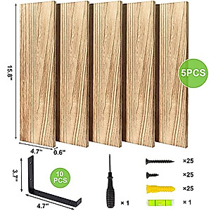 Fixwal Floating Shelves Set of 5, Width 4.7 Inches Wall Shelves, Rustic Wood Wall Storage Shelves for Bedroom, Living Room, Kitchen, Bathroom, Home Decor, Office and Plants (Carbonized Black)