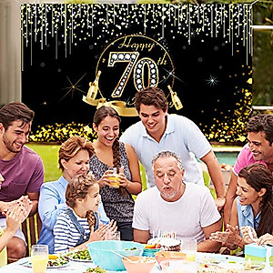 70th Birthday Party Decoration, Extra Large Black Gold Sign Poster 70th Birthday Party Supplies, 70th Birthday Banner Photo Booth Happy Birthday Backdrop Background, 72.8 x 43.3 Inch