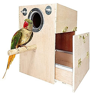 kathson Parakeet Nesting Box Wooden Bird Breeding Nest Parrots Mating House Wood Bird Aviary Budgie Cage Accessories for Cockatiel Finch Lovebirds Conure