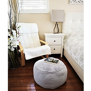 MiniOwls Plush Toy Storage Bean Bag (Unfilled) – Light Bunny Gray Faux Furry Ottoman – Sensory Soft Teddy Bear Organizer with a Zipper. Pouf 20x20x15 inch. (Light Grey, Medium)