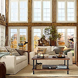 Giantex Retro Coffee Table W/Thick Tabletop, Industrial Steel Pipe Legs & 2-Tier Storage Shelf Accent Table for Living Room, Reception Room, Easy Assembly Center Table, Rustic Brown