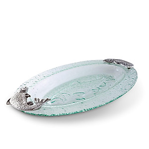 Arthur Court Designs Aluminum Salmon Fish Bagel Lox Glass Platter 20 inch x 11.5 inch