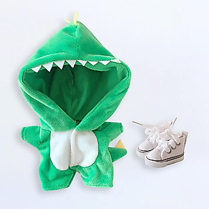 niannyyhouse Dinosaur Suit 20cm(7.8in) Plush Doll Clothes Onesies + Shoe 2-Piece Set Green Pajamas (Green)