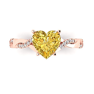 Clara Pucci 2.16ct Heart Cut Criss Cross Twisted Solitaire Halo Natural Orange Citrine designer Modern Statement Ring 14k Pink Rose Gold