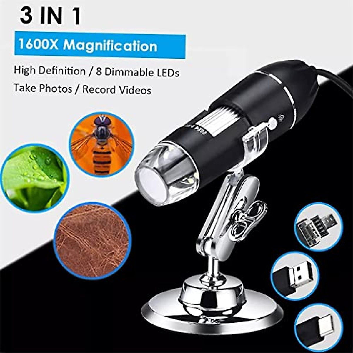 LXXSH Digital Microscope Magnifying Camera with Light Charging Stand Handheld Inspection Magnifier (Color : A, Size : One Size)