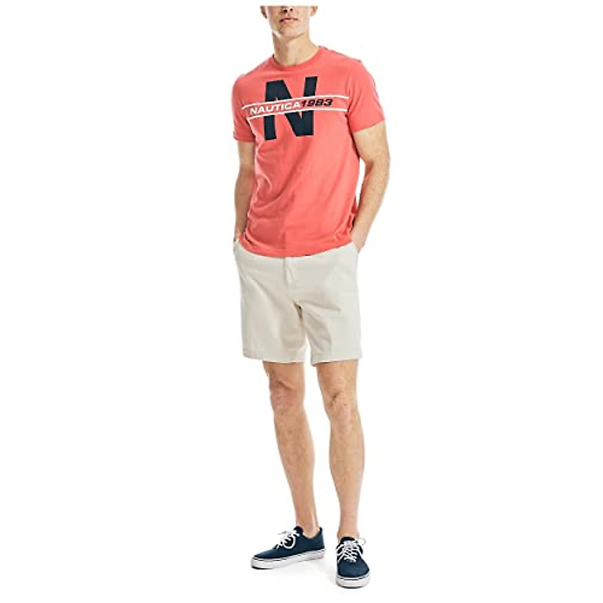 Nautica mens Short Sleeve 100% Cotton Classic Logo-series Graphic-tee Polo Shirt, Sailor Red, Large US