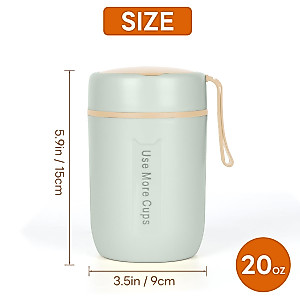 ALXBSONE 20 Oz Insulated Food Jar Stainless Steel Container Thermos with Folding Spoon for Hot or Cold Food, Soups, Oatmeal Milk Bento Box Leak Proof(Light Green)