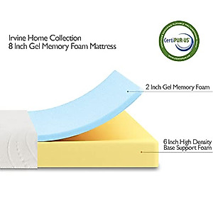Irvine Home Collection Twin Size 8-Inch, Gel Memory Foam Mattress, Medium Firm Feel, Breathable, Cool Sleep and Pressure Relief, CertiPUR-US Certified, Temperature Balanced