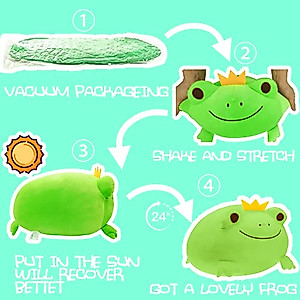 ROCHEMON Cute Frog Plush Stuffed Animal,Soft Frog Plushie Hugging Pillow, Frog Plushie Toy Gift for Kids Toddlers Grils Boys Children Green Frog 14 inch