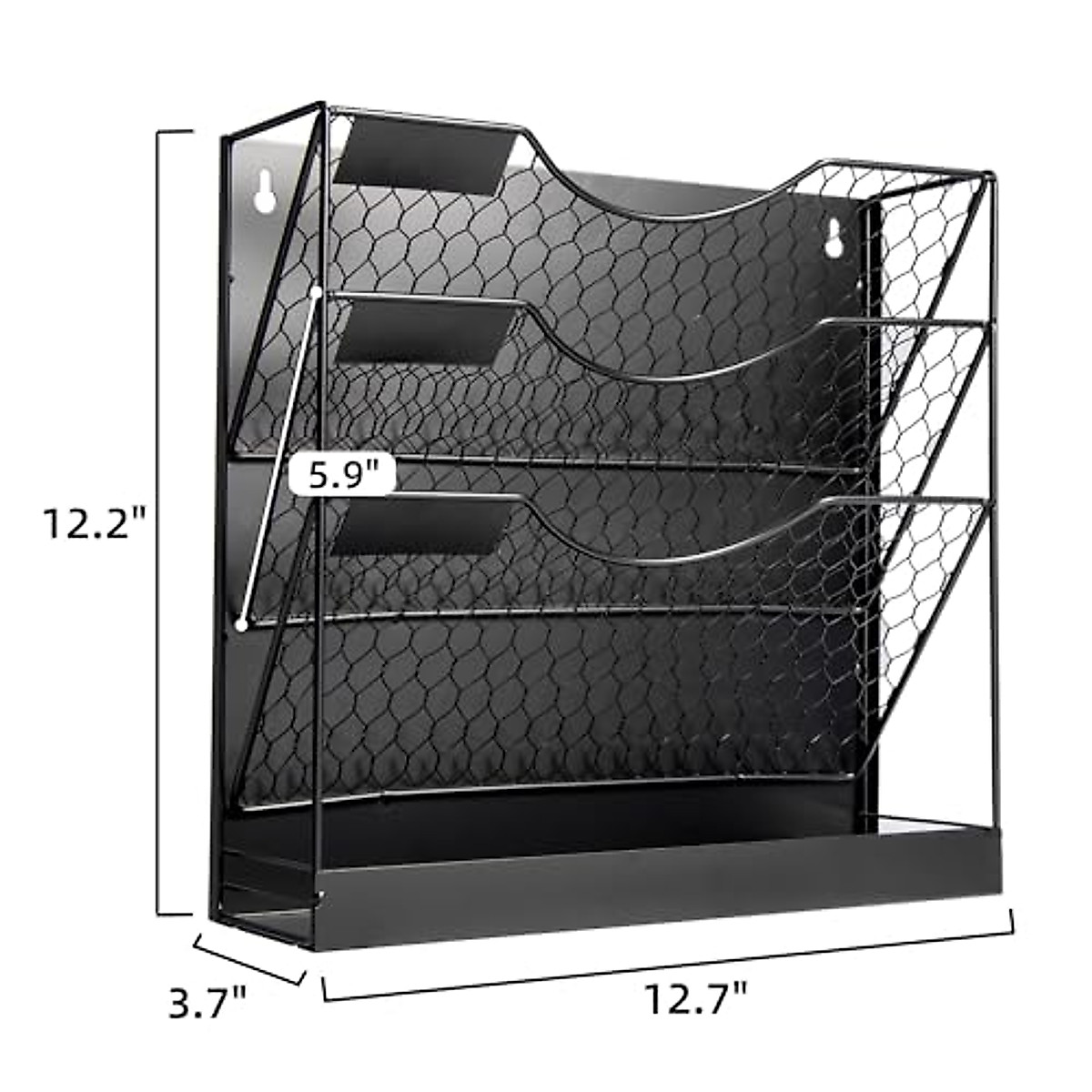 FIROK Magnetic File Holders, 4 Tier Magnetic Paper Holders for Office File Cabinet,Refrigerator, Whiteboard, No Drilling Installation Magnetic Mail Holder Basket Storage Folder Holder,Black