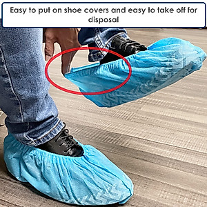 Buena Goods 100 Pack Extra Large Disposable Blue Boot and Shoe Covers - Indoor Reusable Shoe Covers Disposable - Non Slip Booties - Fits US Men's Size 14 and Women's 16 Size