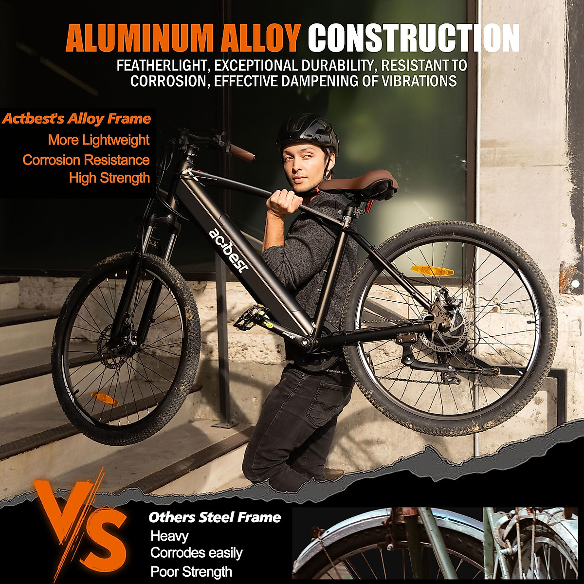 ACTBEST Core Electric Bike for Adults - Peak 1000W Brushless Motor Ebike, 468&500Wh Removable Built in Battery 26&27.5X2.1 Tire Step Over Bicycle with 7 Speed, Commute E Bikes