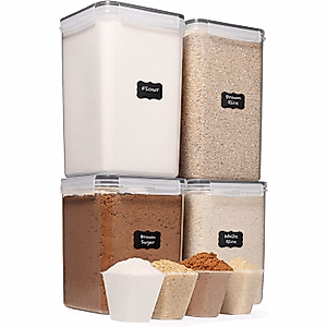 XXL 6.5L / 250 Oz x 2 & XL 5.2L / 175 Oz x 2 - WIDE & DEEP Food Storage Airtight Containers [Set of 4] + Free 4 Measuring Cups + Labels - Ideal for Sugar, Flour Leakproof BPA Free Clear Plastic