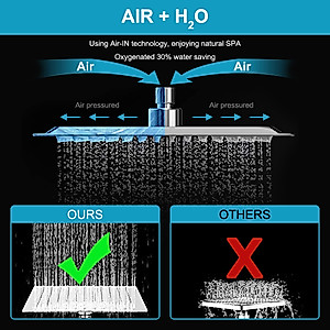 Shower Head, High Pressure Rainfall Shower Head with 11" Adjustable Extension Arm and 9 Settings Handheld Showerhead Combo with Holder, Retractable 59" Hose, Flow Regulator, Chrome (12 Inch1, Chrome)