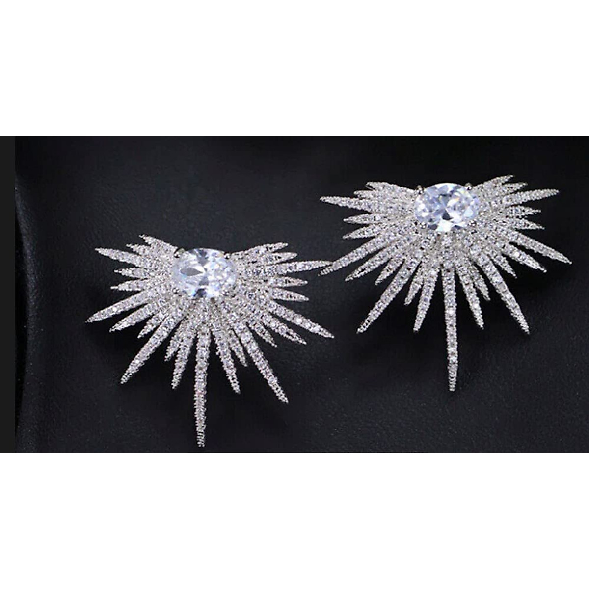 Silver Tone Art Deco Antique Vintage Retro Style Clear Rhinestone Bridal Bridesmaid Wedding Prom Starburst Earrings
