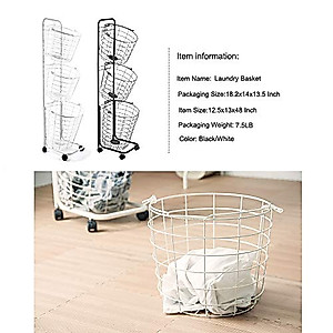 Farios 3 Tier Rolling Laundry Hamper with 3 Removable Wire Basket, Metal Sorter Storage Trolley Shelf Basket with Wheel, Tall Clothes Laundry Basket bin with Wheels-Black