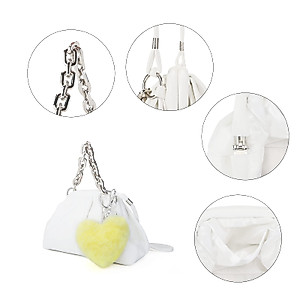 Women's Chain Link Cloud Clutch Bag Dumpling-Shaped Pouch Purse Handbag Ruched Chunky Chain Link Shoulder Handbags (WHITE) (YELLOW)