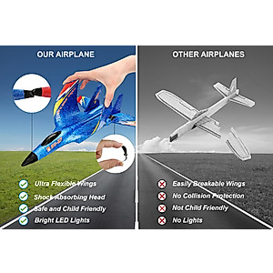 Aketoy Remote Control Airplane Easy to Fly Ultra Long Range RC Glider for Kids & Beginners with LEDs (Blue)