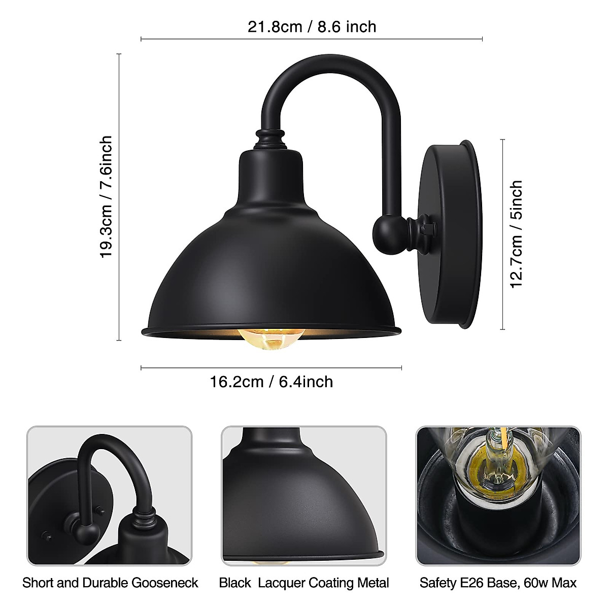 Naurham Barn Light Gooseneck Light- Small Farmhouse Outdoor Lighting, 1-Light Outdoor Gooseneck Lighting Farmhouse Wall Sconce for Patio Porch Garage (6.4" Diameter, 1pc)