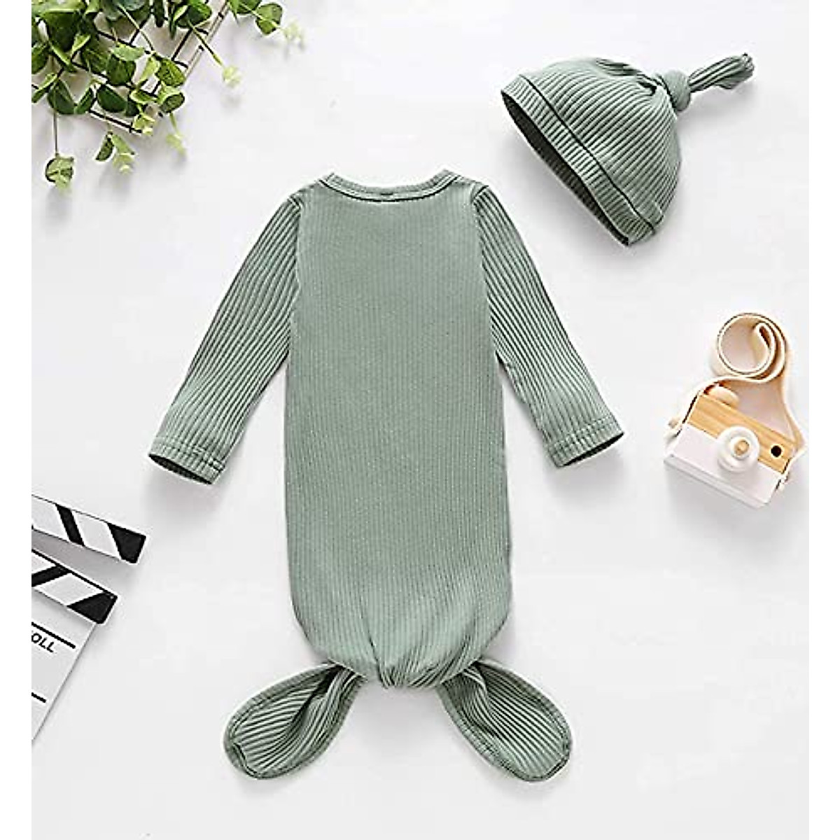 TROSJ Unisex Baby Striped Cotton Sleeper Gowns with Cap Long Knotted Sleeping Bag (Green-B2, 0-3 Months)