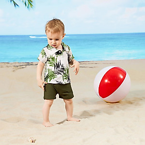 PATPAT Baby Boy Short Sleeve Shirt Shorts Set Summer Holiday Set Baby Boy Plaid Outfits Tropical Outfits 12-18 Months