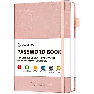 JUBTIC Password Book with Alphabetical Tabs. Medium Size Password Notebook for Internet Website Address Log in Details. Hardcover Password Journal & Organizer for Home Office, Rose Gold