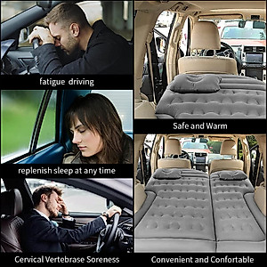 Nifusu SUV Air Mattress, Inflatable Thickened Car Mattress Backseat Fit for 2 People, Double-Sided Flocking Air Bed with Car Air Pump, Portable Sleeping Pad for Road Trip Camping, Outdoor Travel Grey