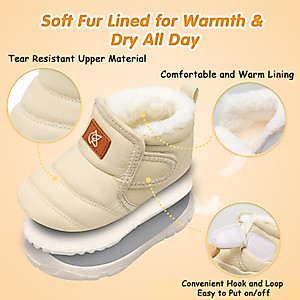 QFH Unisex-Child Cold Weather Boots Slip On Shoes Toddler Boots Hook and Loop Toddler Shoes Pre Walkers Shoes for Babies Beige 18-24 Months Infant