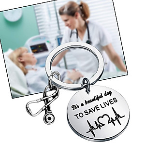 Heartbeat Keychain Gift for Nurse Doctor It's a Beautiful Day to Save Lives Medical Student Gift Stethoscope Charm Jewelry (beautiful day to save lives)