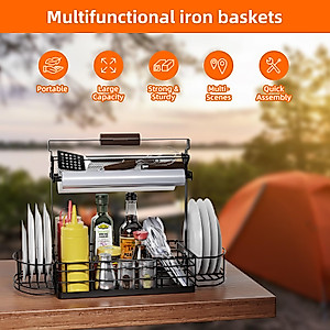 Grill Caddy BBQ Caddy with Paper Towel Holder Kitchen Organization Outdoor Camping Condiment Picnic Accessories Storage Organizer Easy to Disassemble Rv Barbecue Utensil Holder Upgraded Version