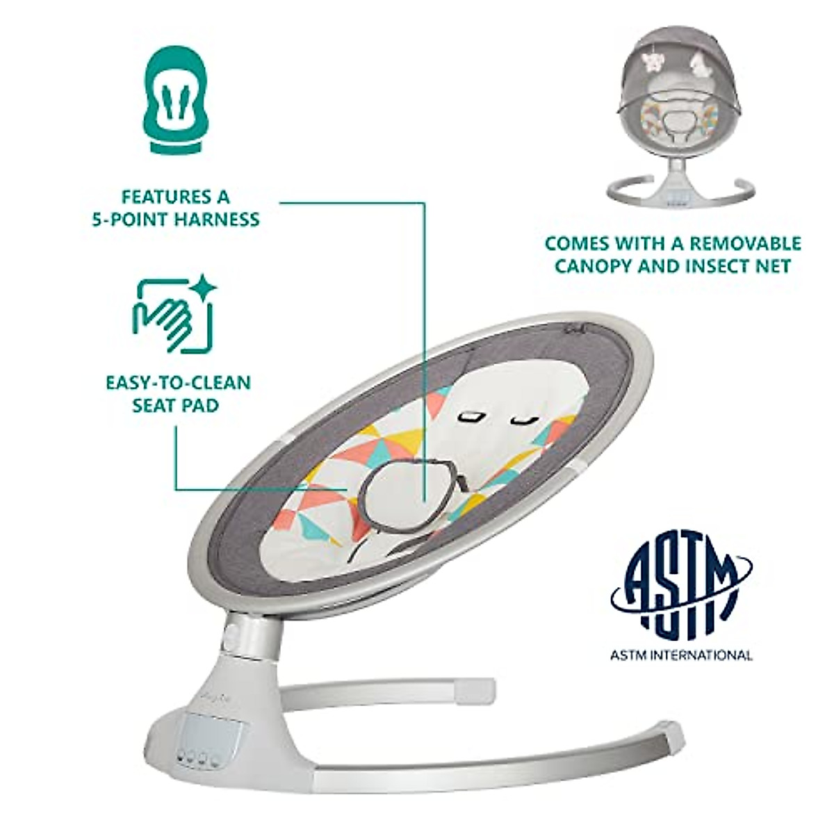 Dream On Me Zazu Baby Swing, Baby Swing for Infant, 5- Swinging Speed, Two Attached Toys, Bluetooth Enabled and Remote Control, Grey and Pink