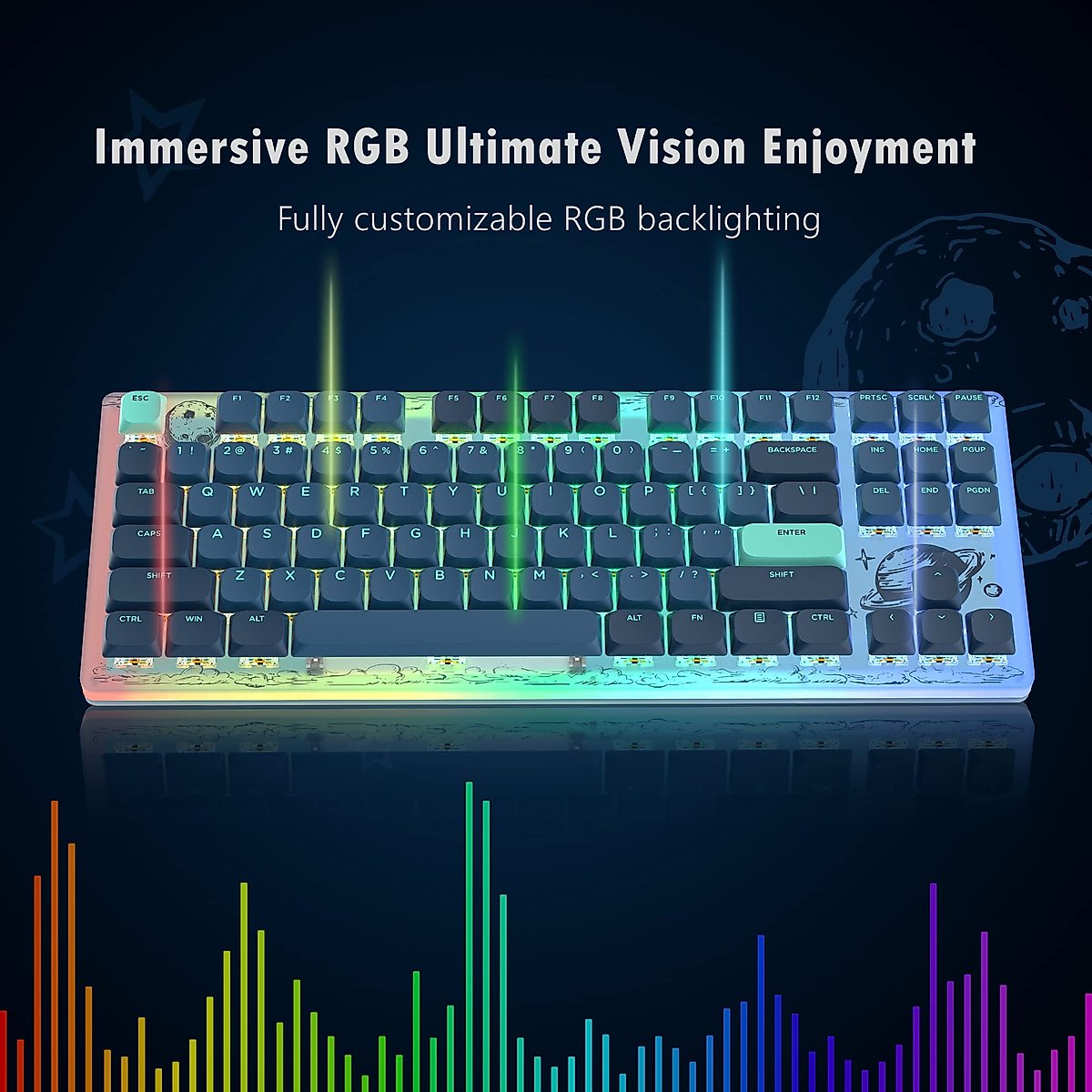 Womier K87 75% Keyboard, TKL Mechanical Keyboard, Hot Swappable Mechanical Gaming Keyboard, RGB 87 Keys Planet Theme Keyboard for Win/Mac/PC, Pro Driver/Software Supported (Linear Sky Switch)