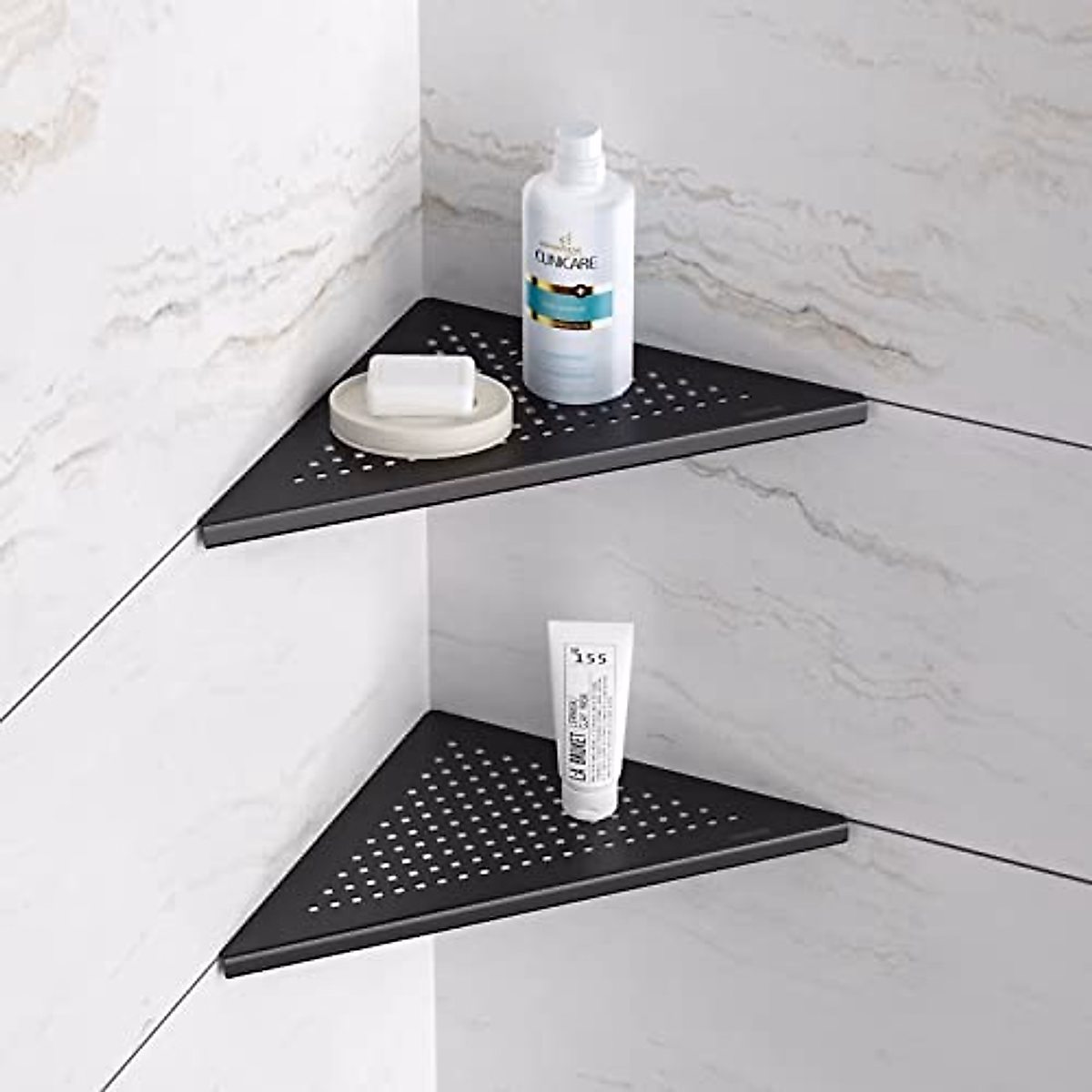 Neodrain 10 Inch Corner Matte Black Wall Shelf Set of 2, Floating Corner Shelves for Wall, 304 Stainless Steel Wall Storage Shelves for Bathroom,No Drilling
