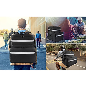 Food Delivery Backpack, Expandable Insulated Hot Pizza Bags for Delivery Bike, Large Leakproof Waterproof Delivery Bag with 4 Mesh Pockets Reflective Strip for Uber Eat, Camping & Beach, Black