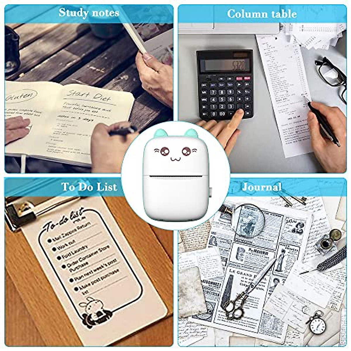 SEDSEY Pocket Mini Printer, Bluetooth 4.0 Wireless Mini Thermal Printer Photo Printer Label Memo Receipt Notes Paper Portable BT Inkless Printing Smart Thermal Printer for Study Home Office