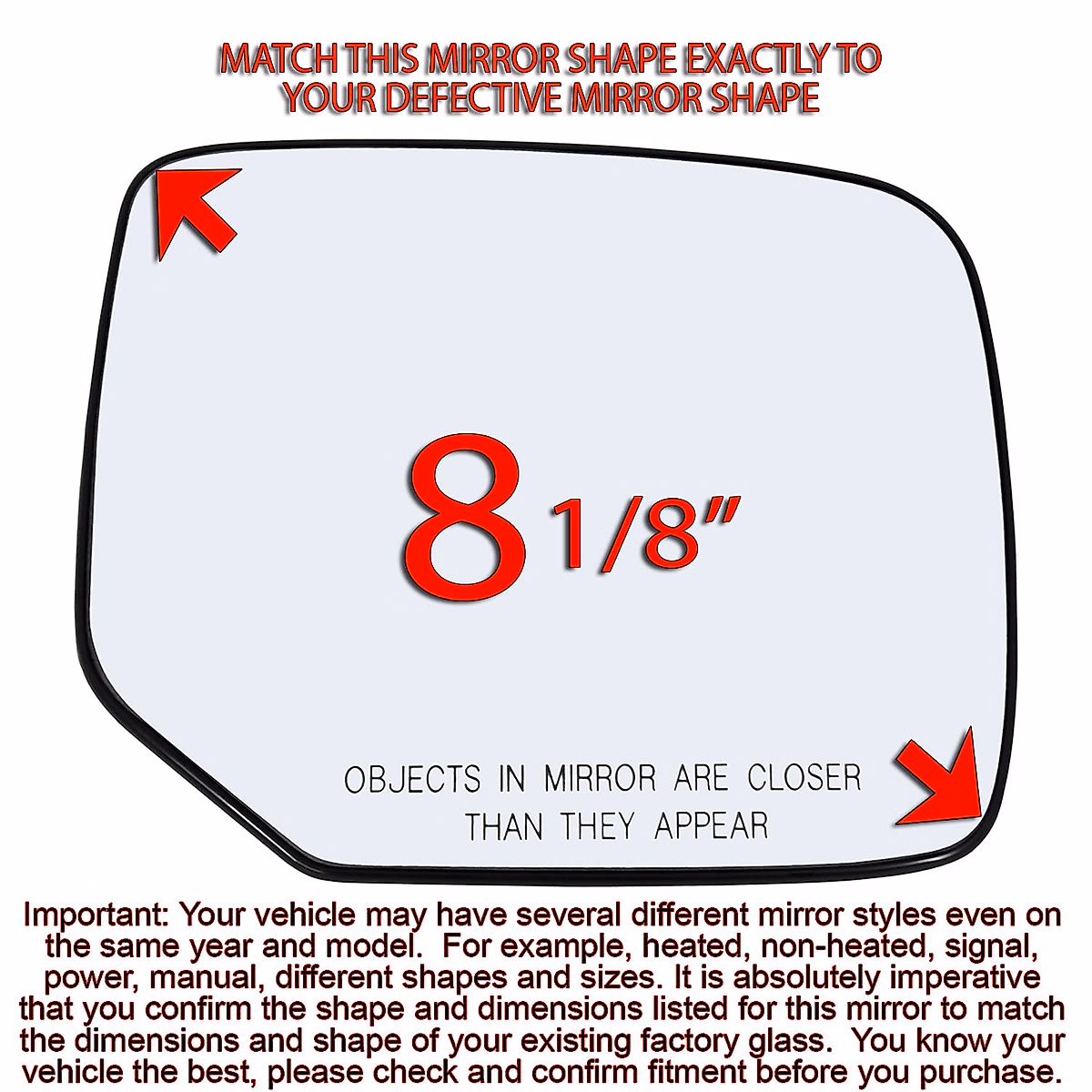 Passenger Side Mirror Glass Assembly With Plastic Backing Plate Heated Compatible with 2009-2015 Honda Pilot