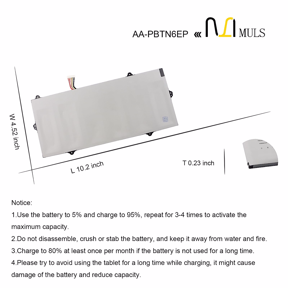 MULS AA-PBTN6EP 75Wh Laptop Battery for Samsung Notebook 9 900X3T 900X5T 930XBE 950XBE NP900X3T NP900X5T NP950XBE NT900X3T NT900X3U NT900X5T NT900X5U